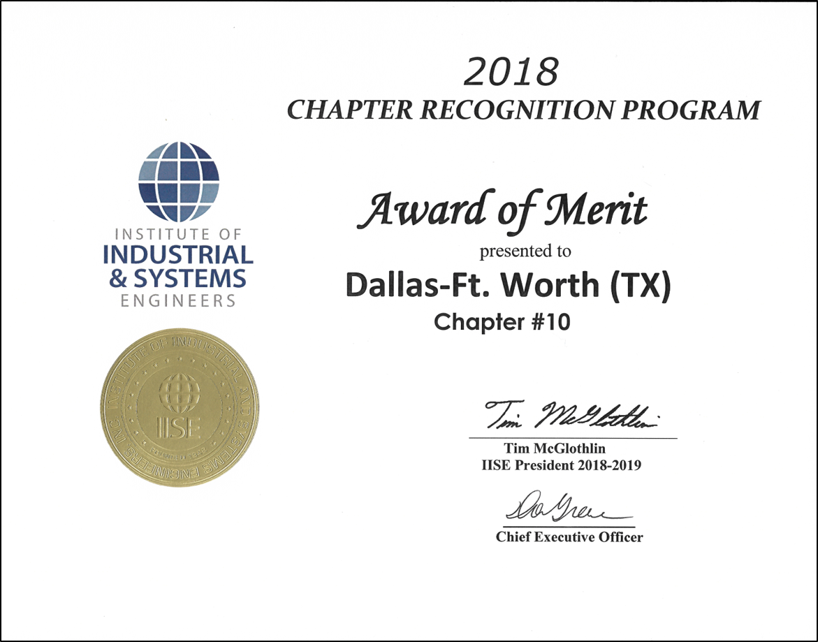 IISE DFW Receives Award of Merit! – IISE of Dallas-Fort Worth
